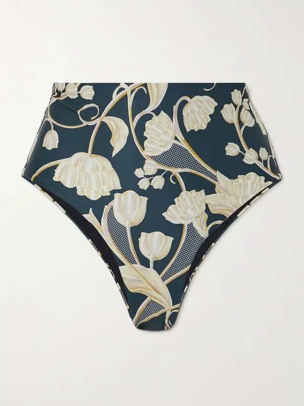 Agua Bendita Net Sustain Perla Floral-print Bikini Briefs - Blue