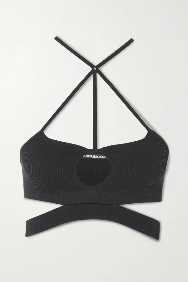 ANDREĀDAMO Cutout Ribbed Stretch-jersey Bra - Black