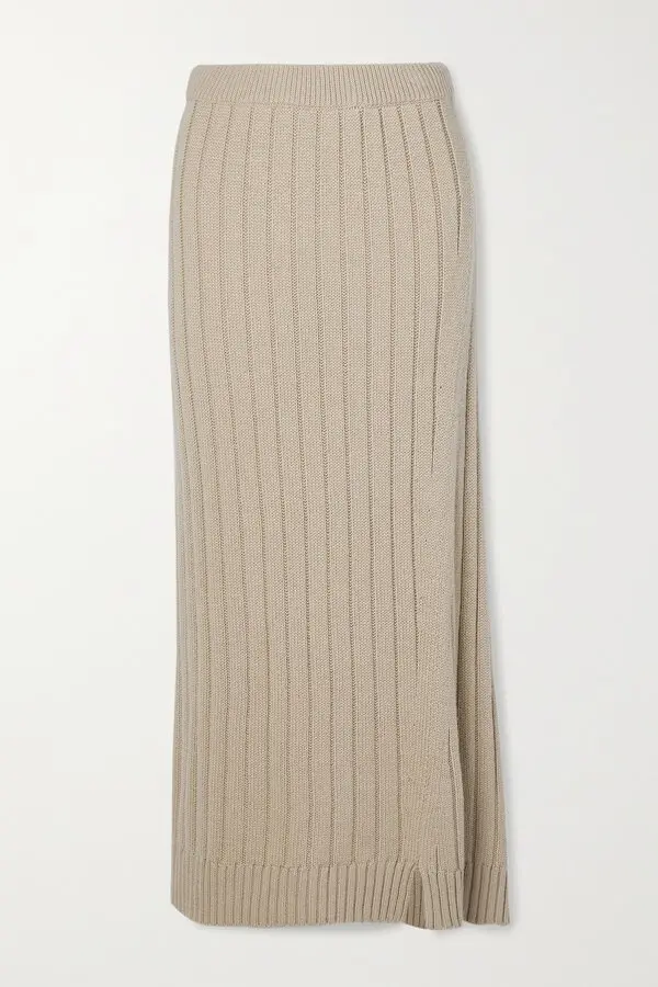 THE ROW Dejan Asymmetric Ribbed Cashmere Midi Skirt