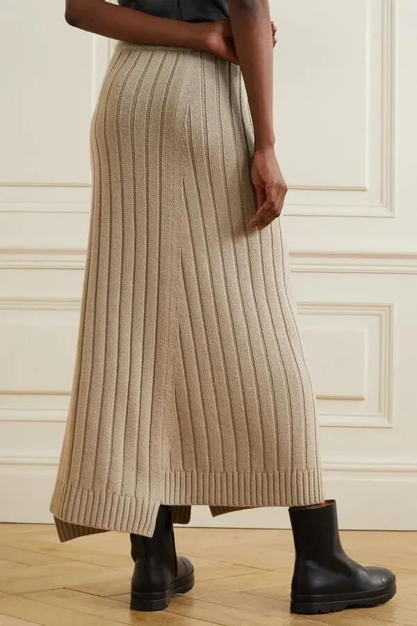 THE ROW Dejan Asymmetric Ribbed Cashmere Midi Skirt
