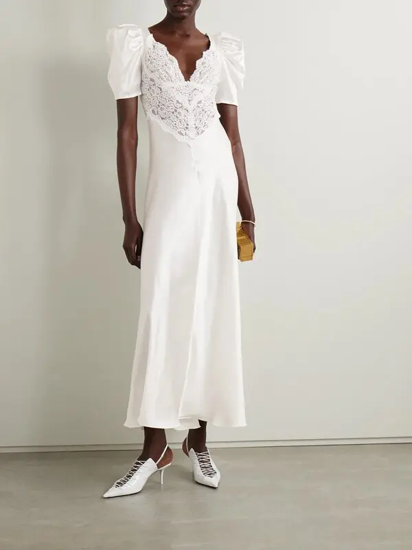 RODARTE Lace-trimmed Silk-satin Gown