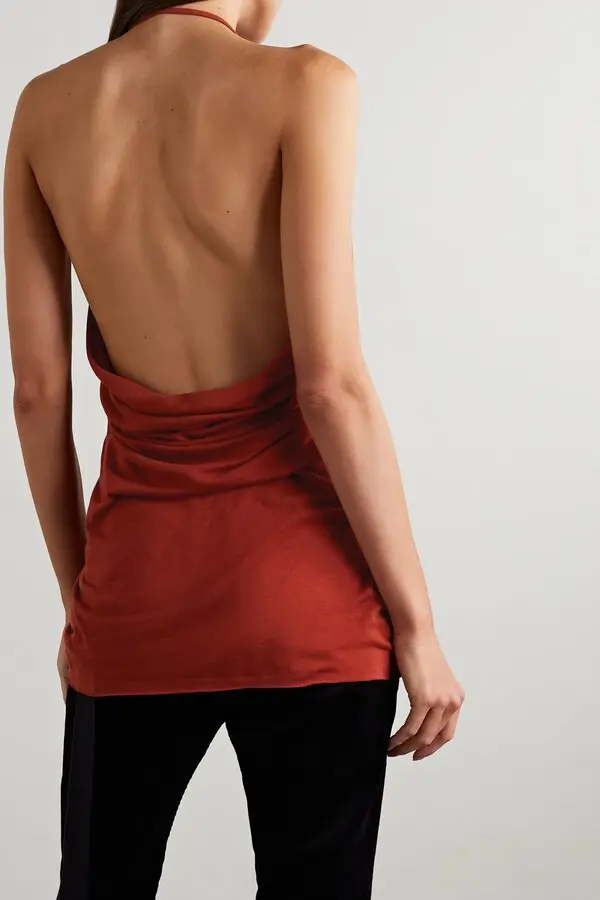 Rick Owens Lilies Open-back Gathered Jersey Halterneck Top