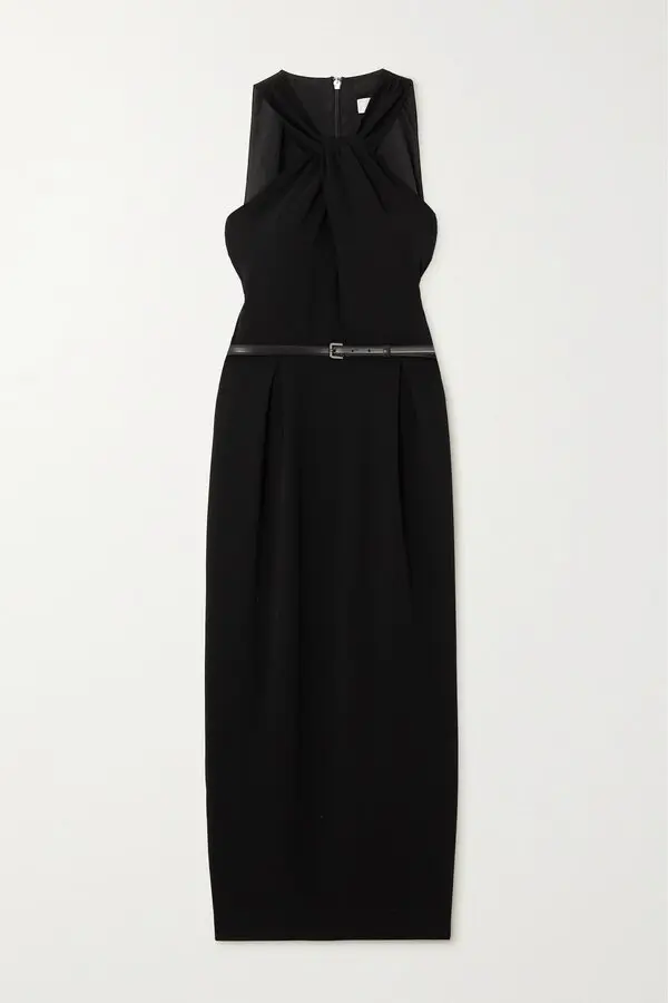 Max Mara Luna Belted Crepe Halterneck Midi Dress - Black