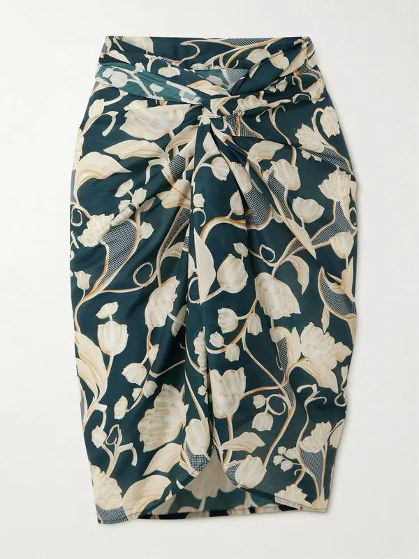 Agua Bendita Net Sustain Emelina Floral-print Cotton And Silk-blend Pareo - Blue