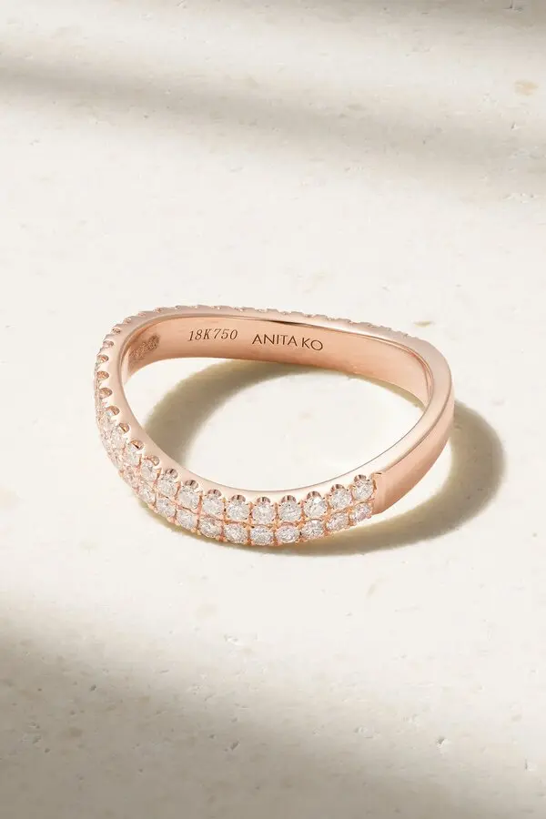 ANITA KO Curved 18-karat Rose Diamond Ring - Gold
