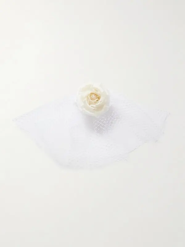 RODARTE Embellished Silk-tulle Veil - White