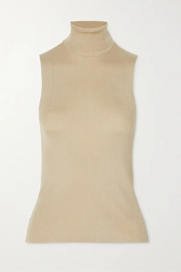 THE ROW Desio Ribbed Silk Turtleneck Top