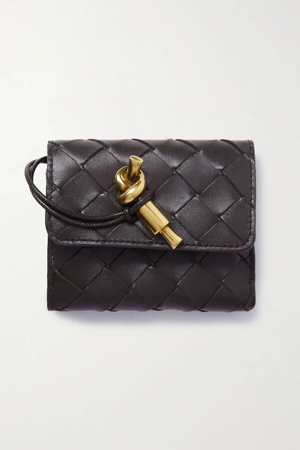 Bottega Veneta Andiamo Embellished Intrecciato Leather Cardholder - Brown