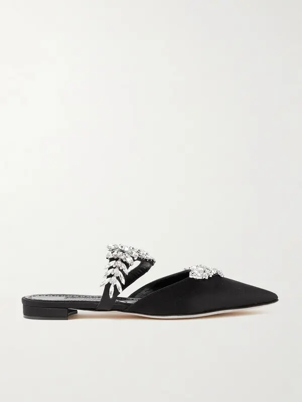 Manolo Blahnik Lurum 45 Crystal-embellished Satin Mules - Black