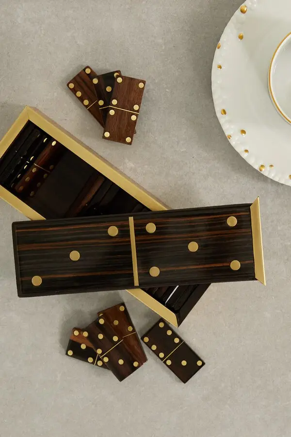 L'Objet Deco Wood And Brass Dominoes Set