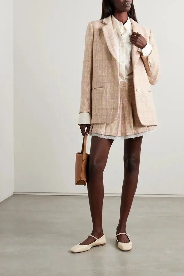 LoveShackFancy Denzel Checked Houndstooth Wool Blazer