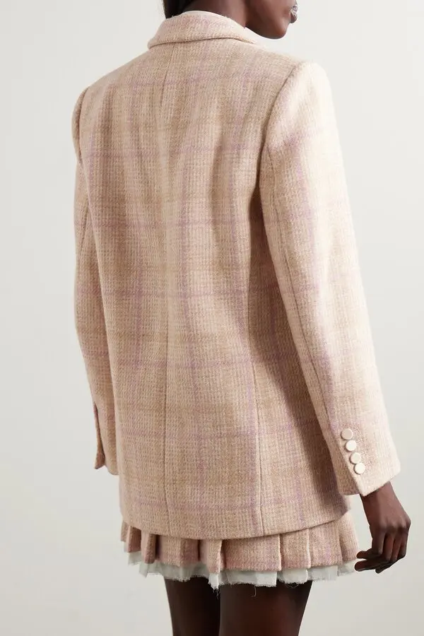 LoveShackFancy Denzel Checked Houndstooth Wool Blazer