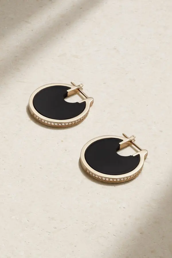 BY PARIAH Net Sustain Lenticular Onyx And Laboratory-grown Diamond Hoop Earrings - Black
