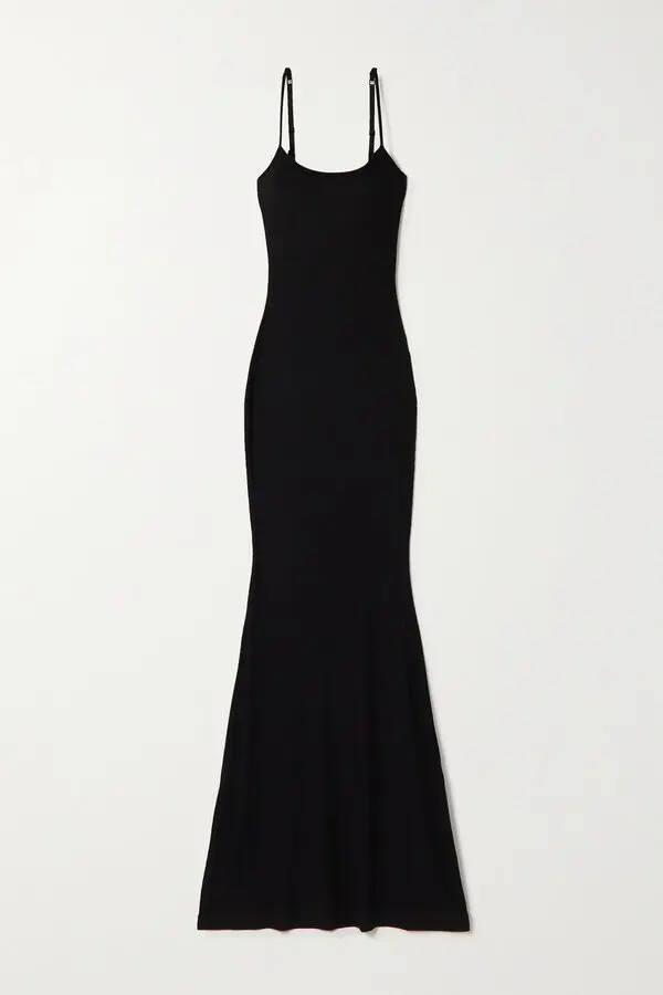 SKIMS Soft Lounge Ribbed Long Stretch-modal Slip Dress - Black