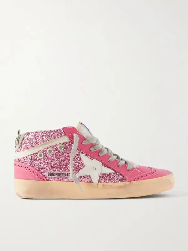 GOLDEN GOOSE Superstar Glittered Distressed Leather High-top Sneakers