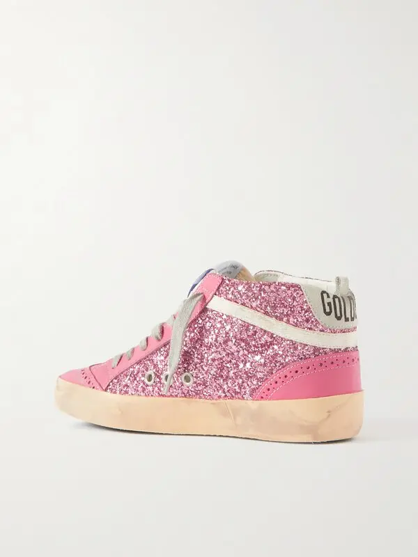 GOLDEN GOOSE Superstar Glittered Distressed Leather High-top Sneakers