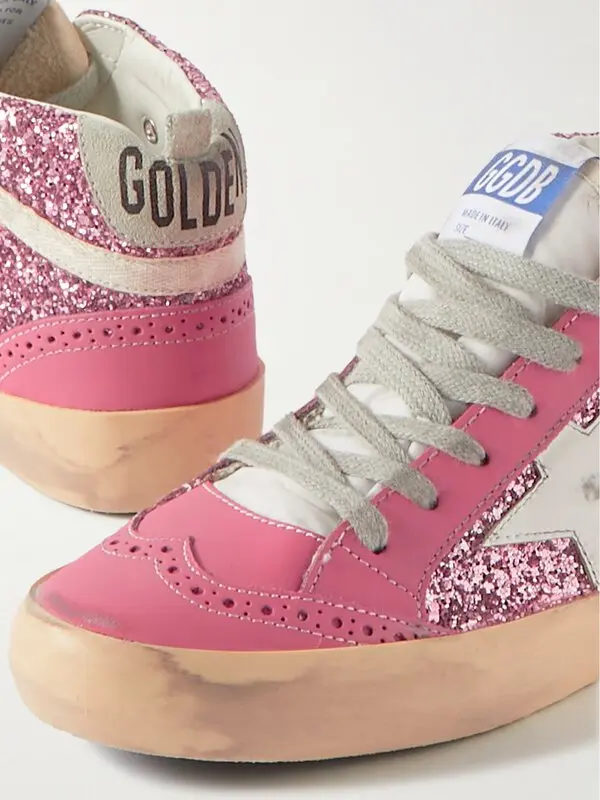GOLDEN GOOSE Superstar Glittered Distressed Leather High-top Sneakers