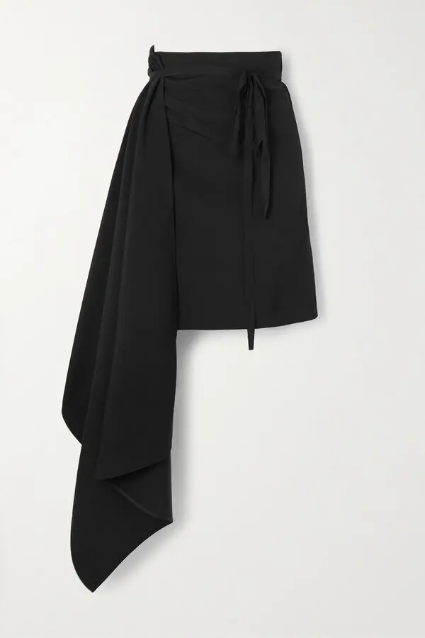 ANN DEMEULEMEESTER Draped Wool Midi Wrap Skirt