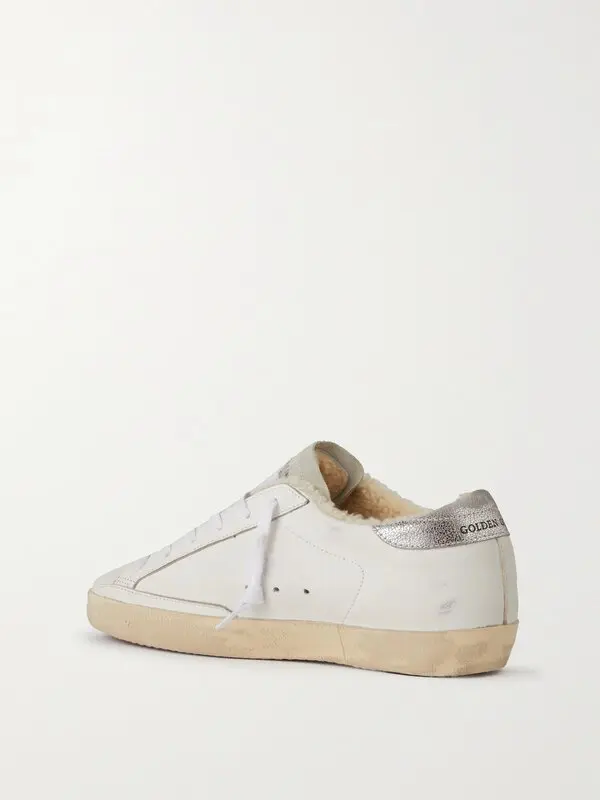 GOLDEN GOOSE Super-star Shearling-lined Distressed Sneakers - White