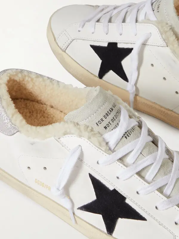 GOLDEN GOOSE Super-star Shearling-lined Distressed Sneakers - White