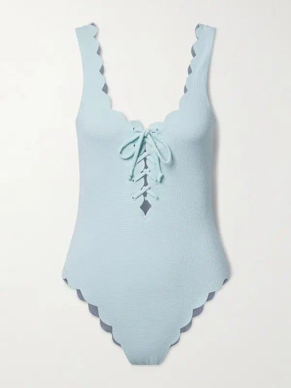 Marysia Palm Springs Reversible Scalloped Seersucker Swimsuit - Blue