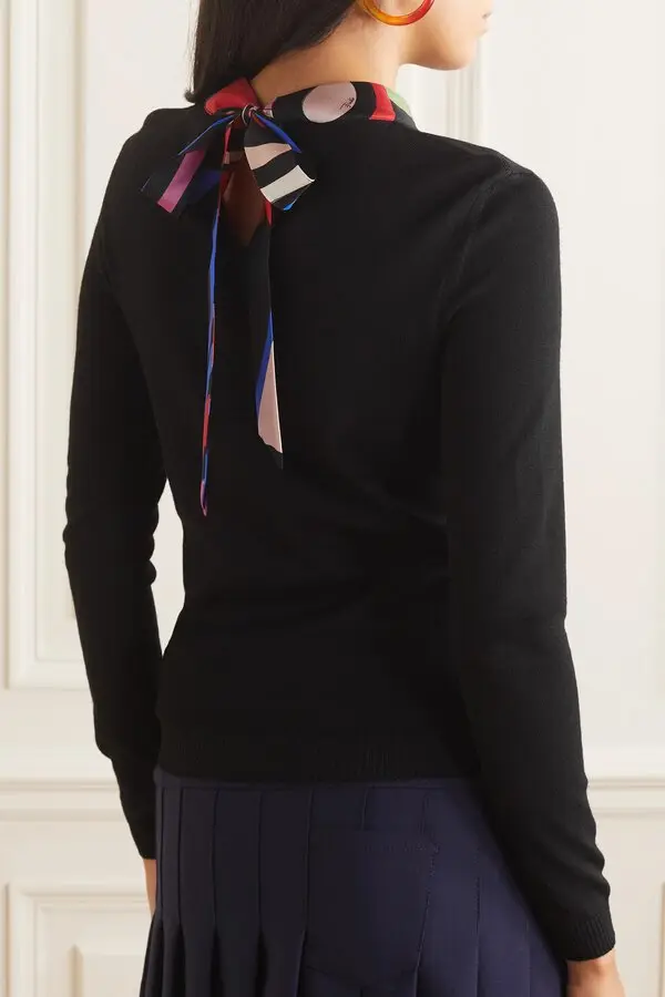 Emilio Pucci Silk-twill Trimmed Wool Sweater