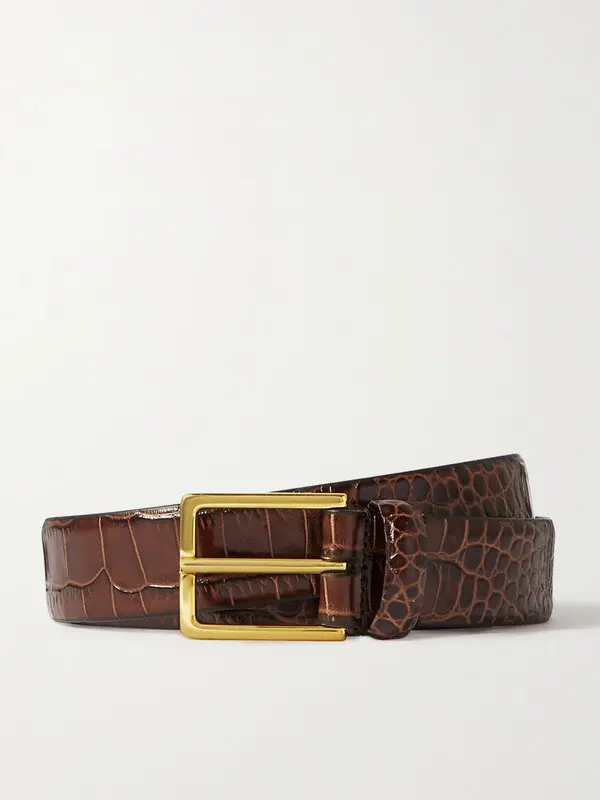 Anderson's Croc-effect Leather Belt - Brown
