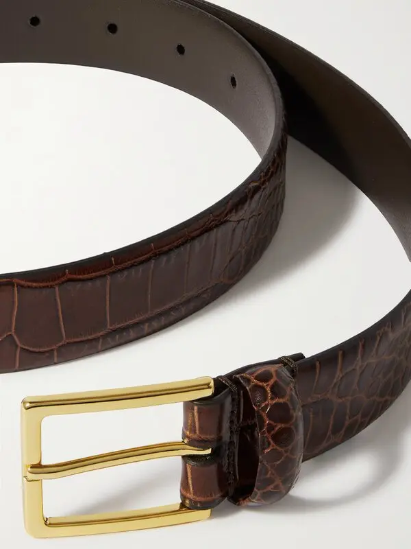 Anderson's Croc-effect Leather Belt - Brown