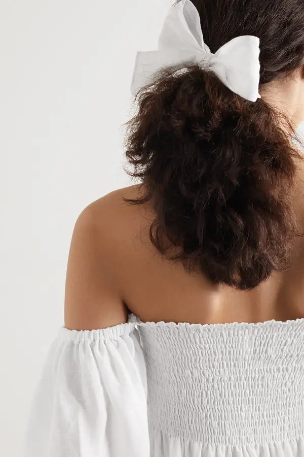 Sleeper Net Sustain Atlanta Off-the-shoulder Shirred Linen Midi Dress