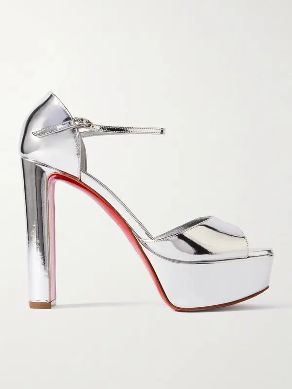 CHRISTIAN LOUBOUTIN Sandaloo 130 Mirrored-leather Platform Sandals - Silver