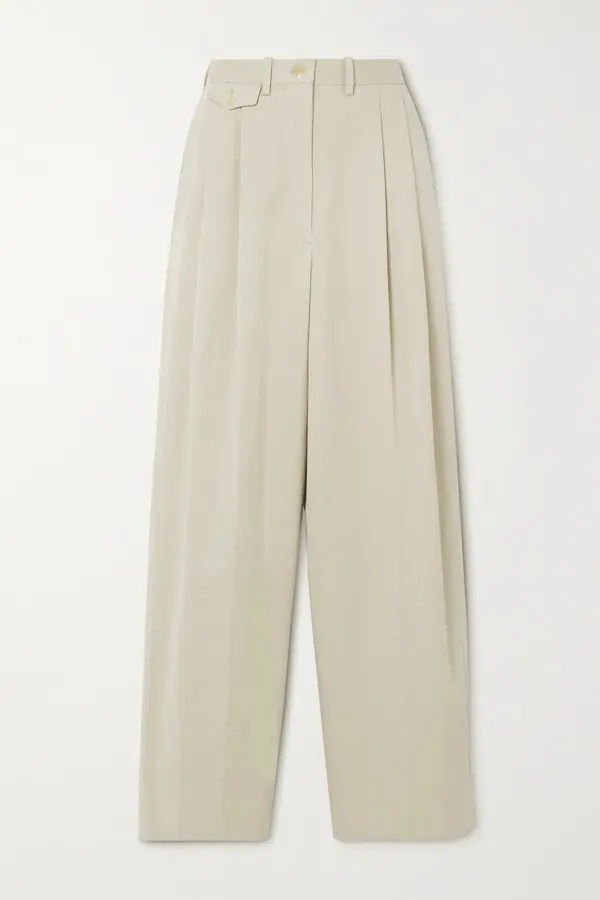 Purdey Pleated Cotton-twill Wide-leg Trousers