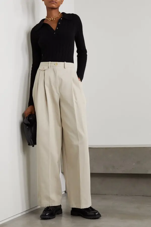 Purdey Pleated Cotton-twill Wide-leg Trousers
