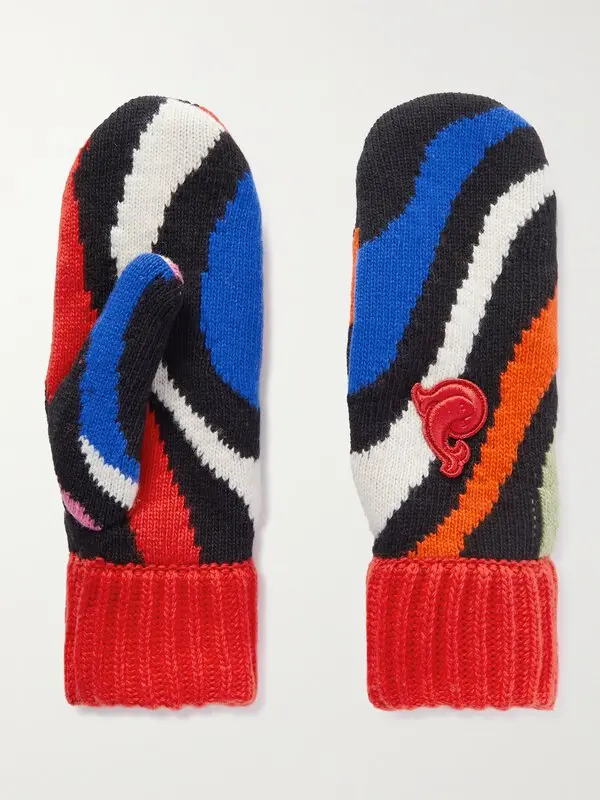 Emilio Pucci Appliquéd Wool-jacquard Mittens - Red
