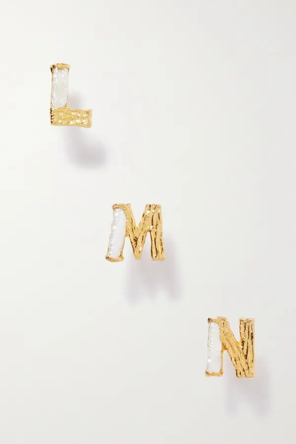 Pacharee Alphabet -plated Pearl Single Earring - Gold