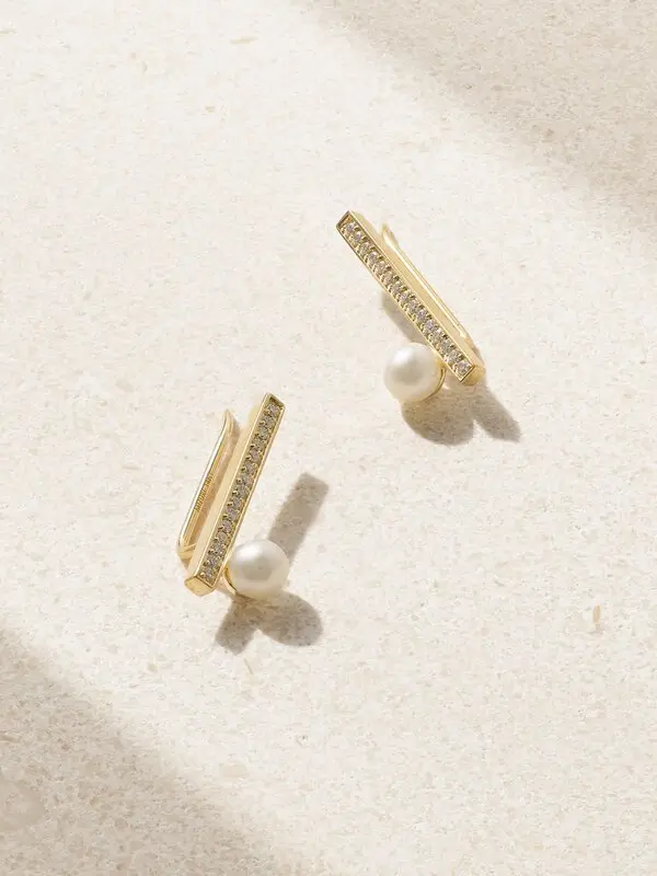 Mizuki 14-karat Diamond And Pearl Ear Climbers - Gold