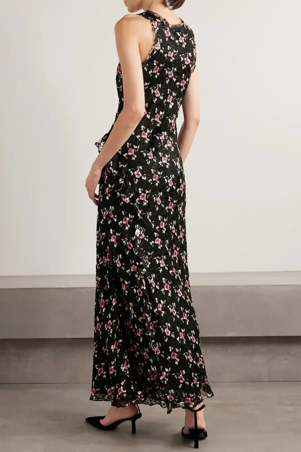 LoveShackFancy Thisbe Ruffled Printed Devoré-chiffon Maxi Dress