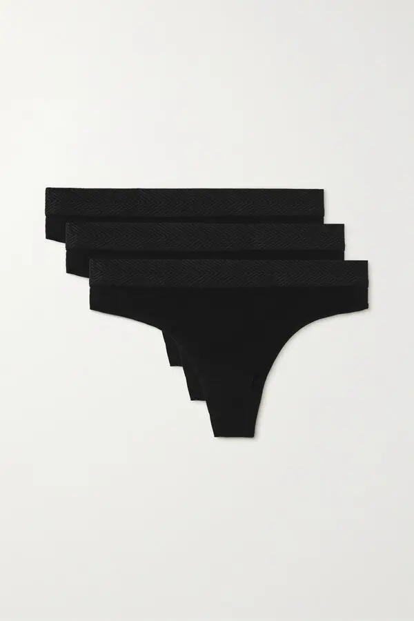 CDLP Net Sustain Set Of Three Tencel Lyocell-blend Thongs - Black