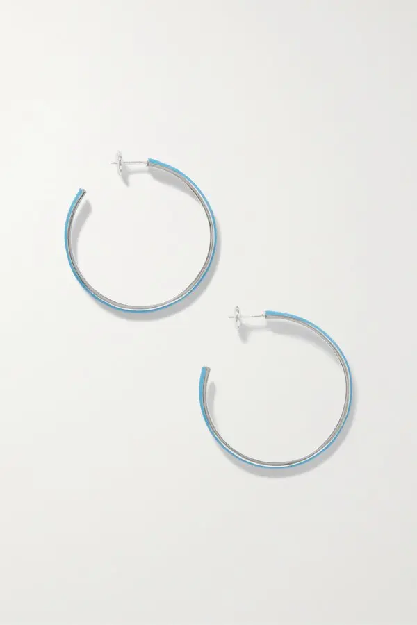 Fry Powers Silver And Enamel Hoop Earrings - Blue