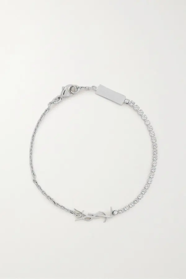 Saint Laurent Tone Crystal Bracelet - Silver