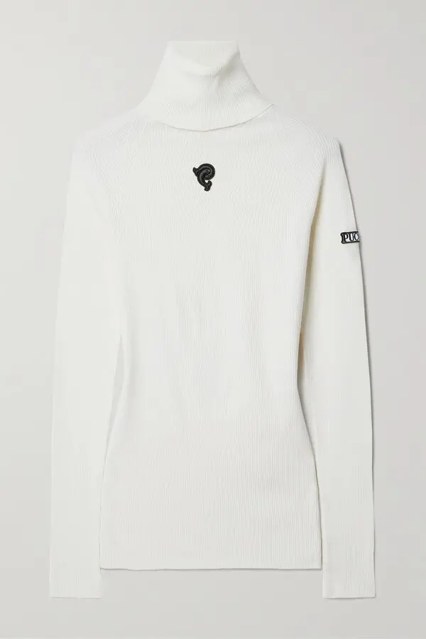 Emilio Pucci Appliquéd Ribbed Wool-blend Turtleneck Sweater