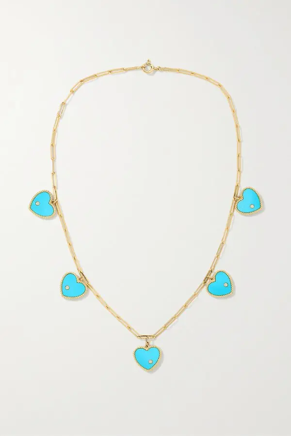 Yvonne Léon 9- And 18-karat Gold, Turquoise And Diamond Necklace - Blue