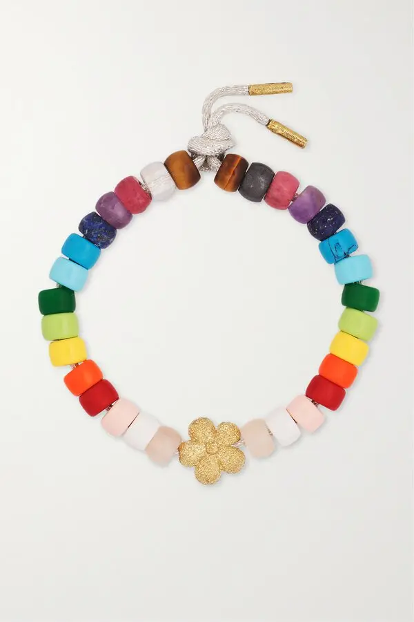 Carolina Bucci Forte Beads Rainbow Flower 18-karat Gold, Lurex, And Stone Bracelet - Multi