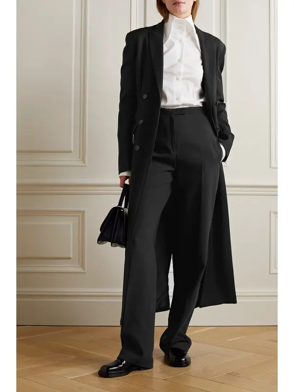 THE ROW Elia Wool And Silk-blend Piqué Straight-leg Pants