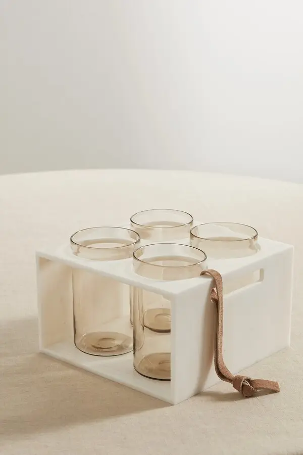 Brunello Cucinelli Set Of Four Water Glasses With Krion Holder - Neutrals