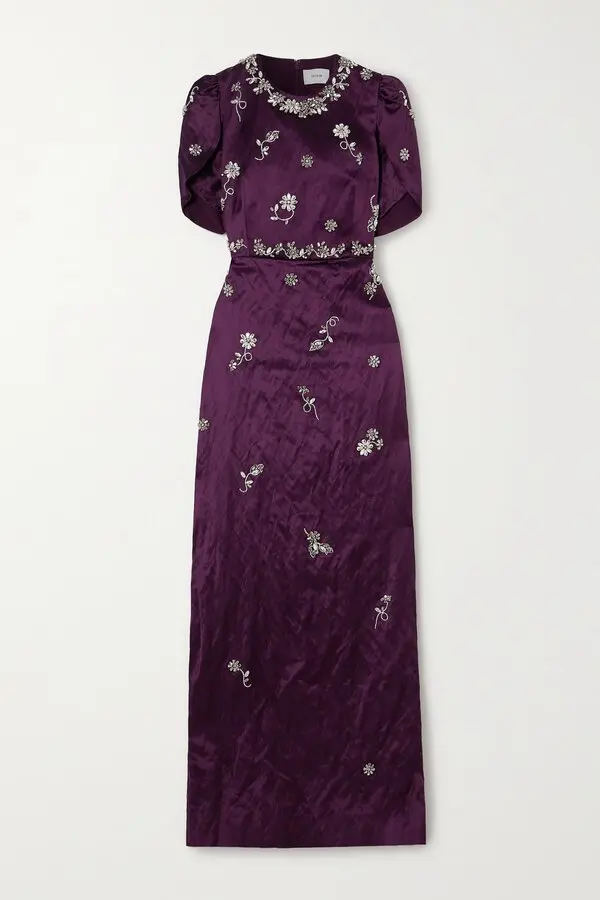 Erdem Crystal-embellished Crinkled-satin Gown