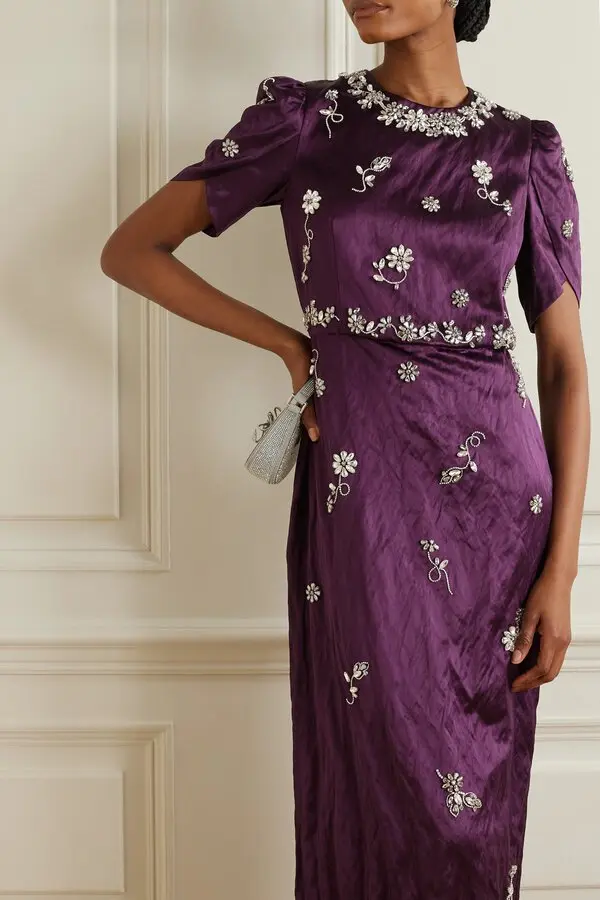 Erdem Crystal-embellished Crinkled-satin Gown