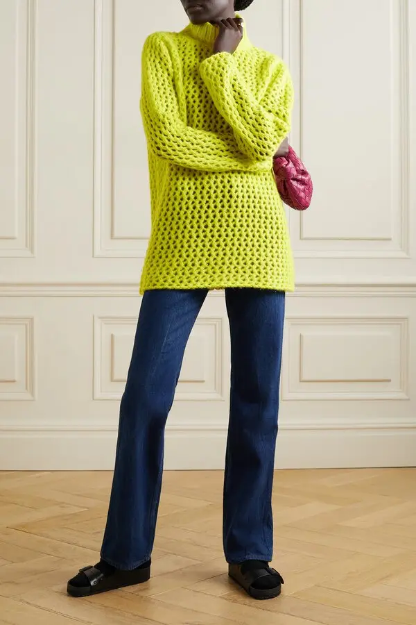 THE ELDER STATESMAN Open-knit Cashmere Turtleneck Sweater