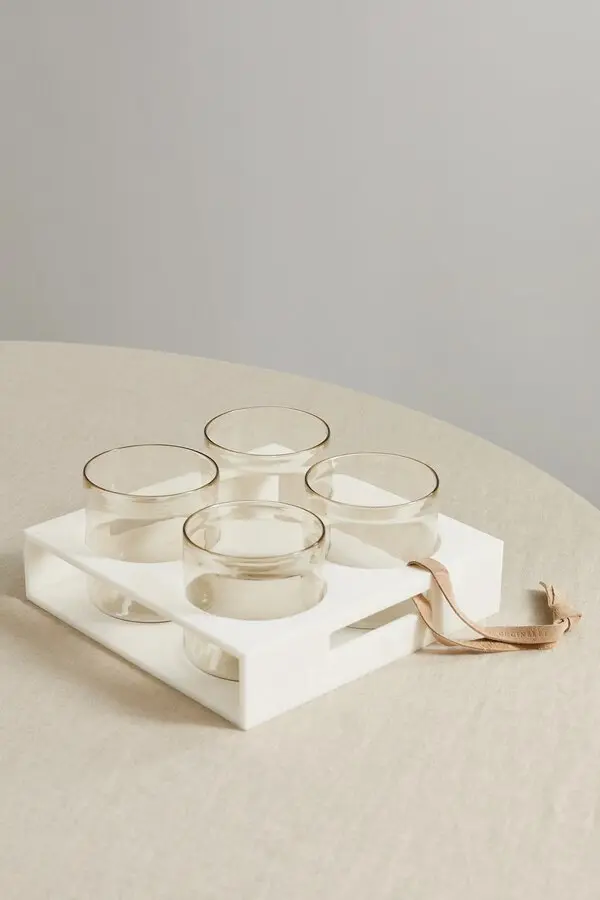 Brunello Cucinelli Set Of Four Glass Tumblers With Krion Holder - Neutrals