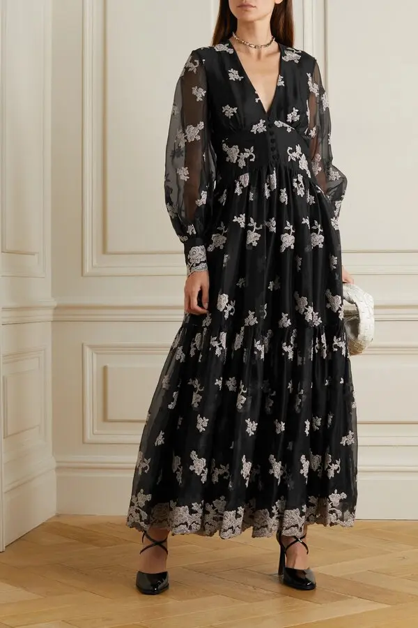 Erdem Tabetha Embroidered Silk-organza Maxi Dress