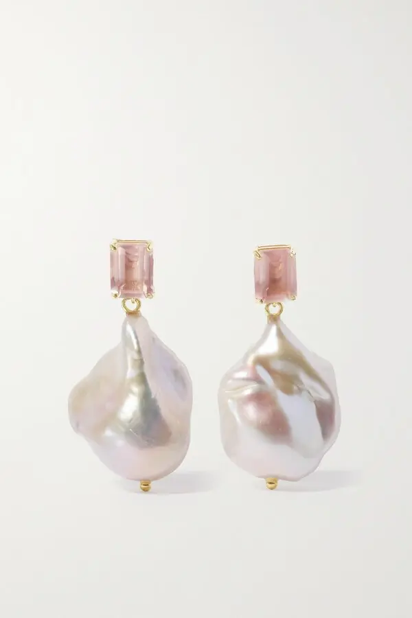Mateo 14-karat Pearl And Rose Quartz Stud Earrings - Gold